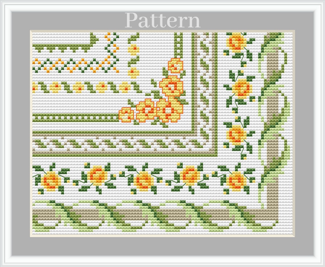 Cross Stitch Borders, Cross Stitch Frames, Yellow Flower Borders, Rose ...
