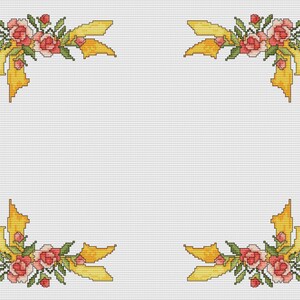 Rose Cross Stitch Border Pattern, Floral Corners Hand Embroidery ...