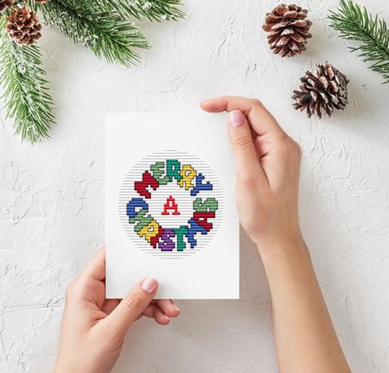 Merry Christmas Ornament Cross Stitch Pattern With ABC Chart, Initial ...