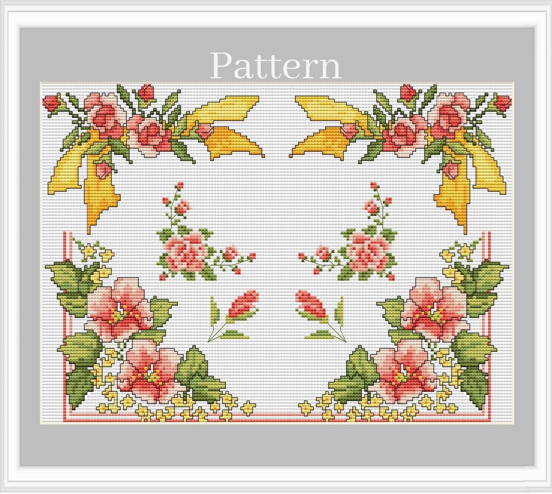 Rose Cross Stitch Border Pattern, Floral Corners Hand Embroidery ...