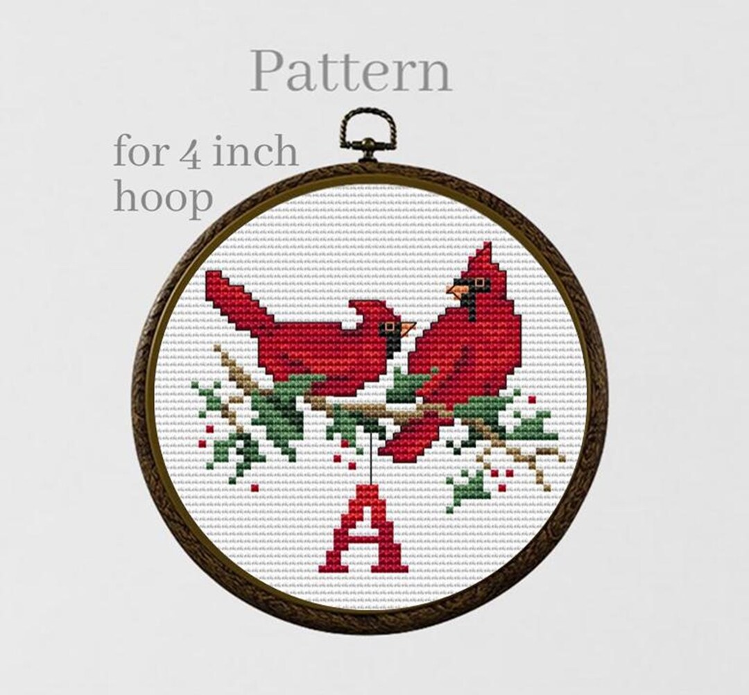 Cardinal Ornament Cross Stitch Pattern Personalized With Alphabet Chart ...