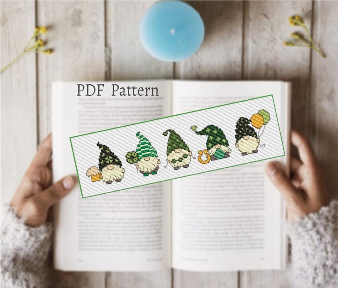 Gnome Cross Stitch Bookmark Pattern, St Patrick Gnomes Book Tracker ...