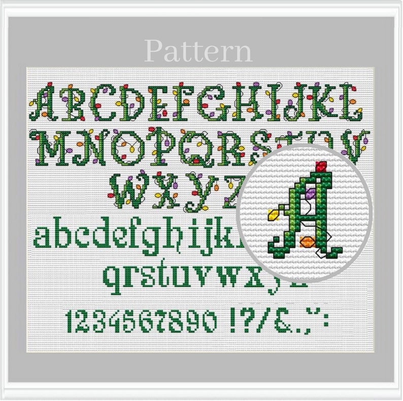Christmas Alphabet Cross Stitch Pattern With Christmas Lights for ...