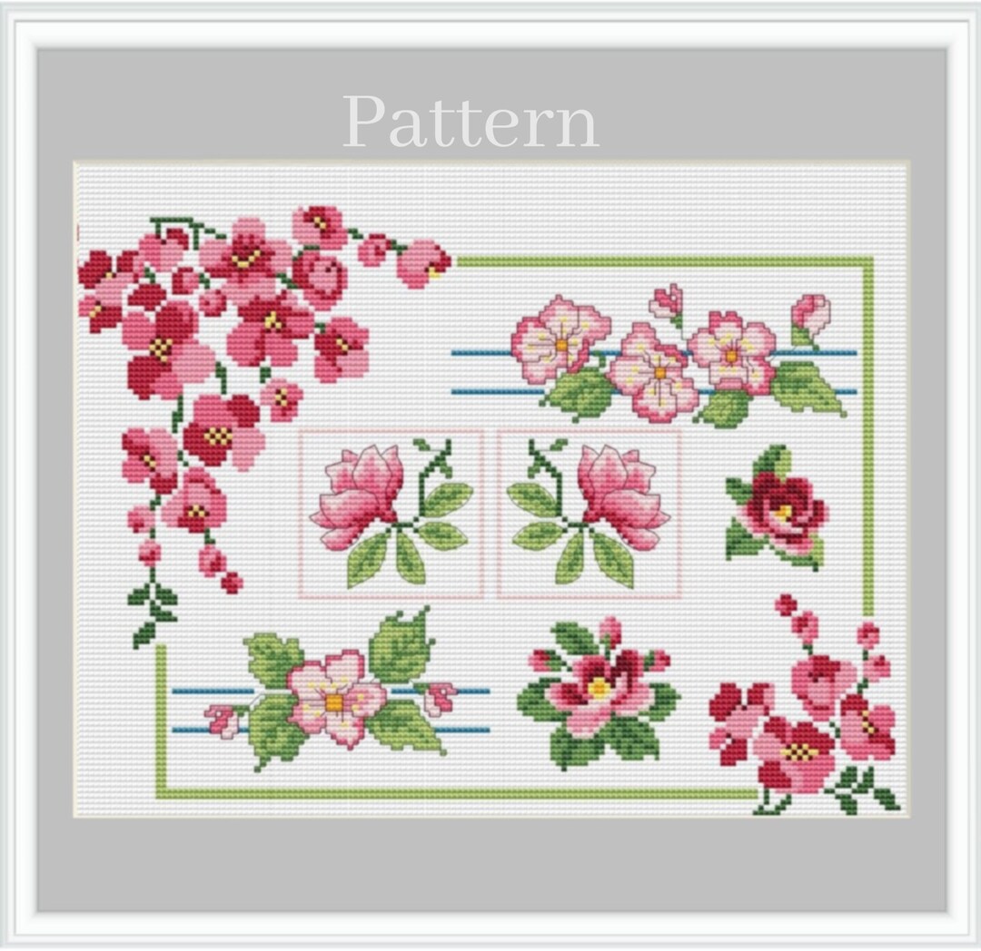 Magnolia Cross Stitch Pattern, Floral Borders, Cross Stitch Corners ...