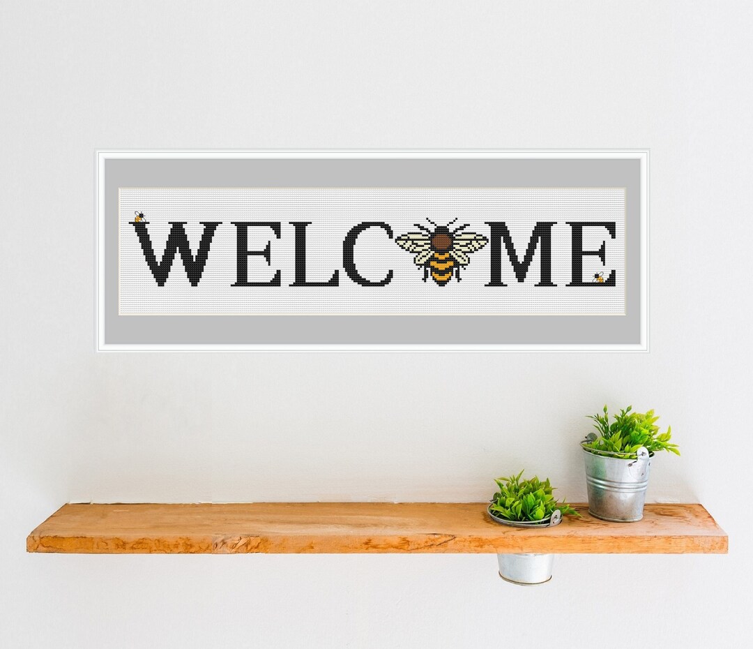 Welcome Cross Stitch Pattern, Bee Cross Stitch, Welcome Sign With Bee ...