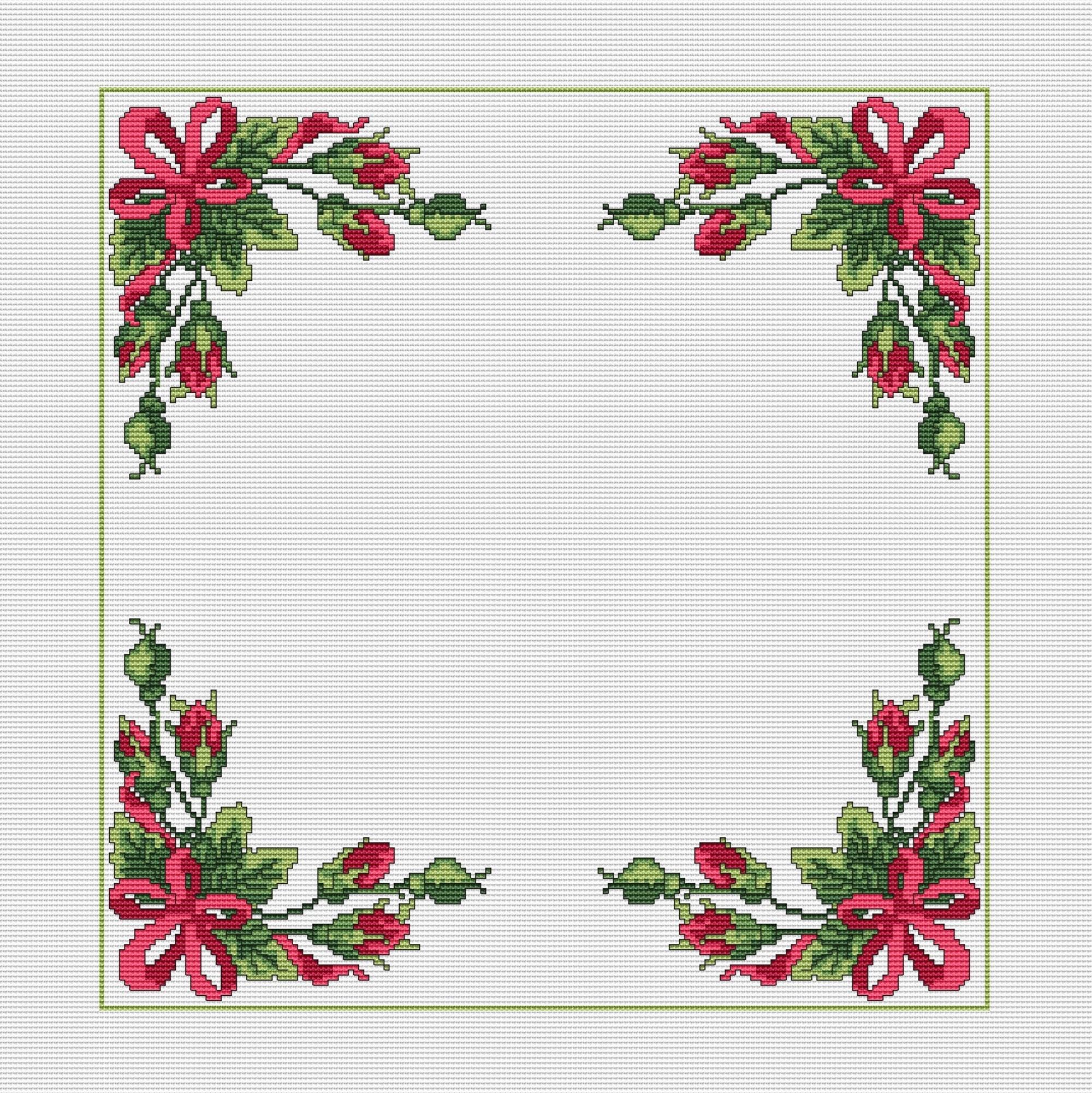 Floral Border Cross Stitch Pattern With Red Rose Frame and Corner - Etsy