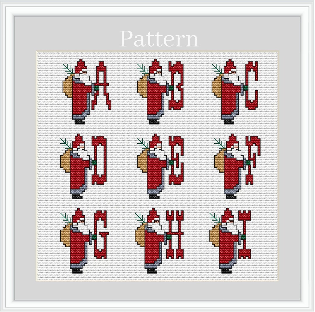 Santa Claus Alphabet Cross Stitch Pattern With Christmas Monogram ...