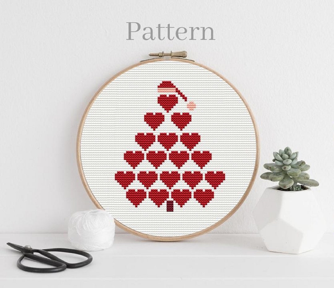 Christmas Tree Cross Stitch Pattern, Heart Tree Embroidery Pattern - Etsy