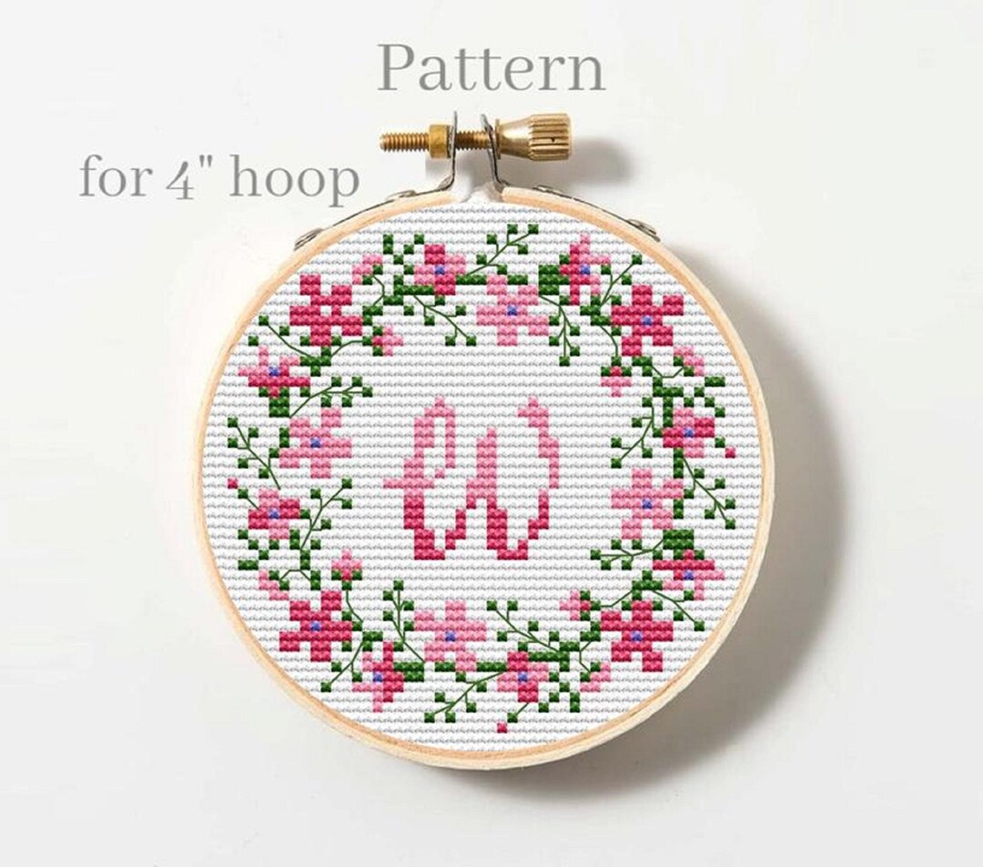 Monogram Ornament Cross Stitch Pattern With Alphabet Chart, Floral ...