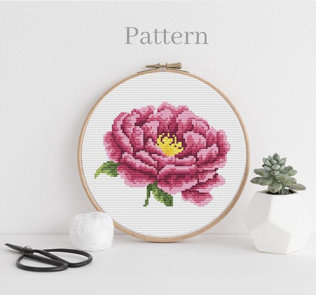 Peony Cross Stitch Pattern, Floral Hand Embroidery Pattern, Garden ...