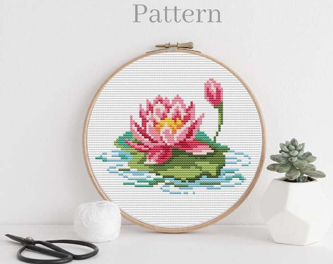 Water Lily Modern Cross Stitch Pattern, Instant PDF Download, Lotus ...