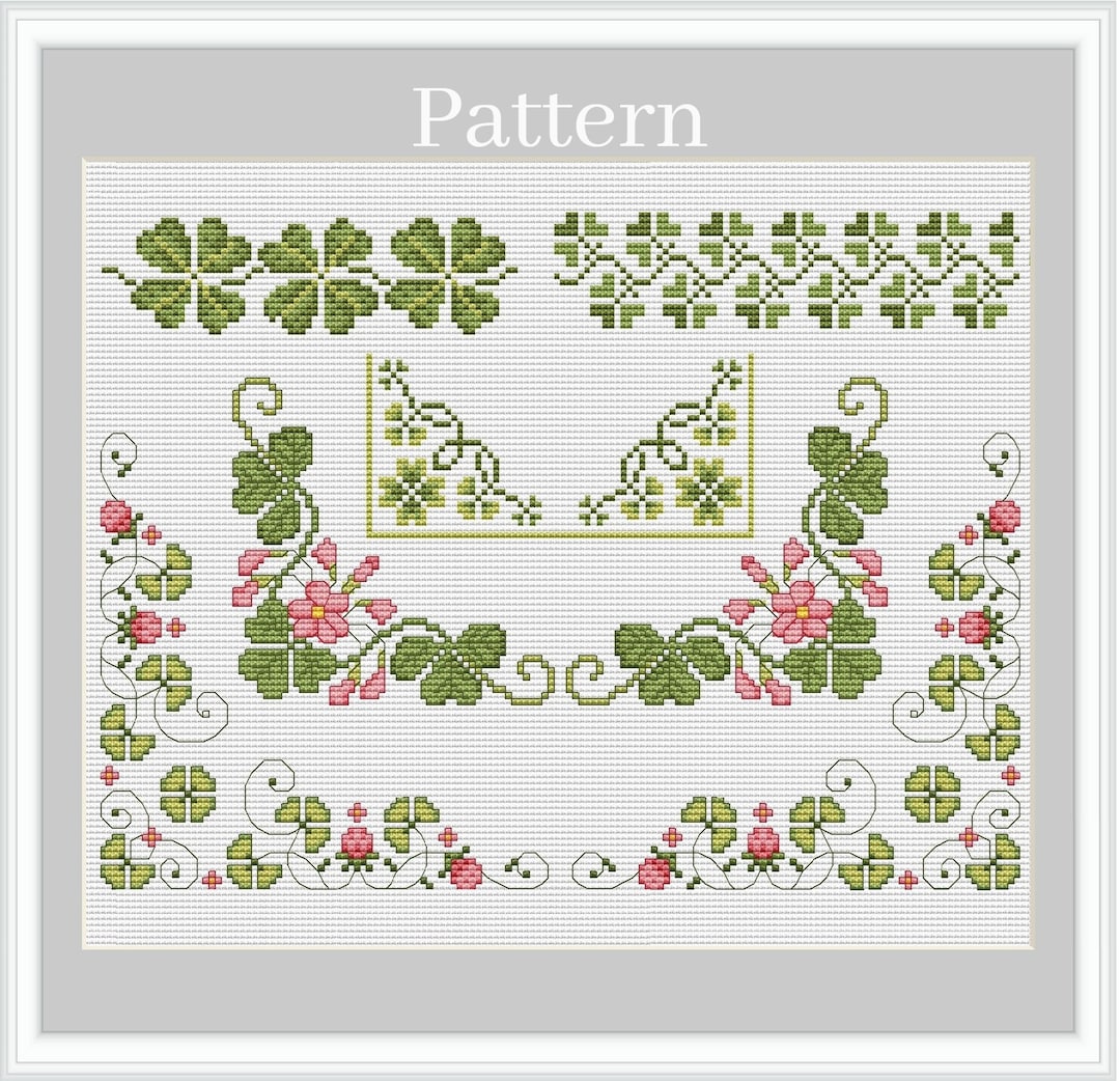 Clover Cross Stitch Border Pattern, Floral Cross Stitch Corner - Etsy