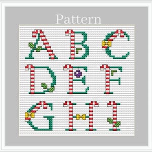 Christmas Alphabet Cross Stitch Pattern With Monogram Letters and Candy ...