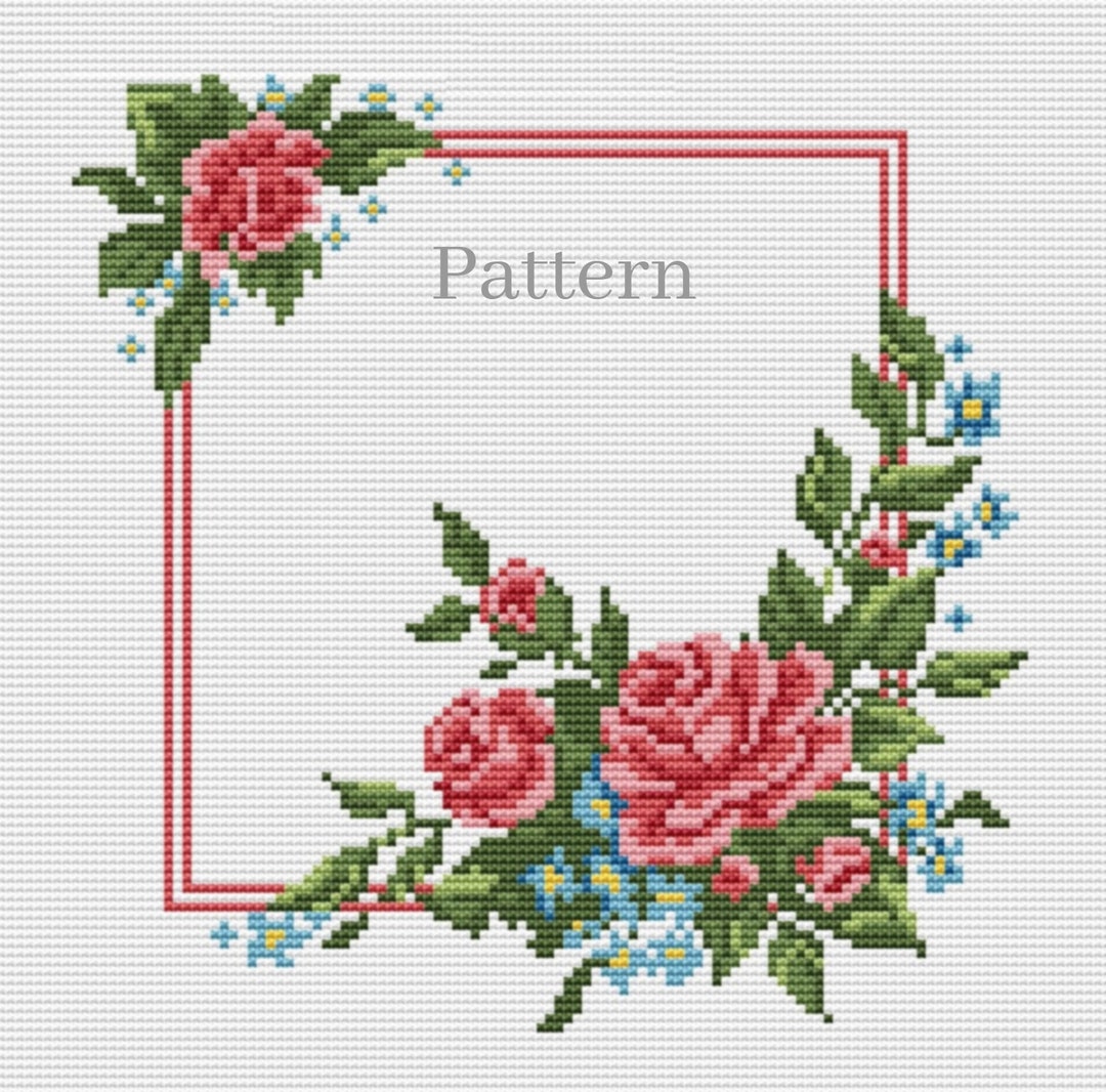 Rose Border Cross Stitch Pattern With Floral Frame and Corners - Etsy