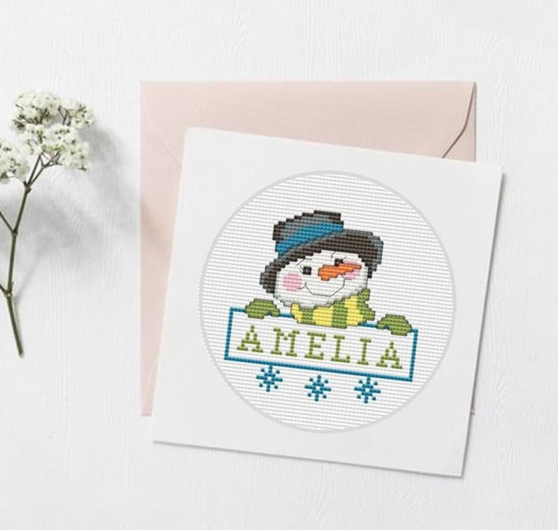 Snowman Cross Stitch Pattern With Alphabet Chart for Christmas Ornament ...