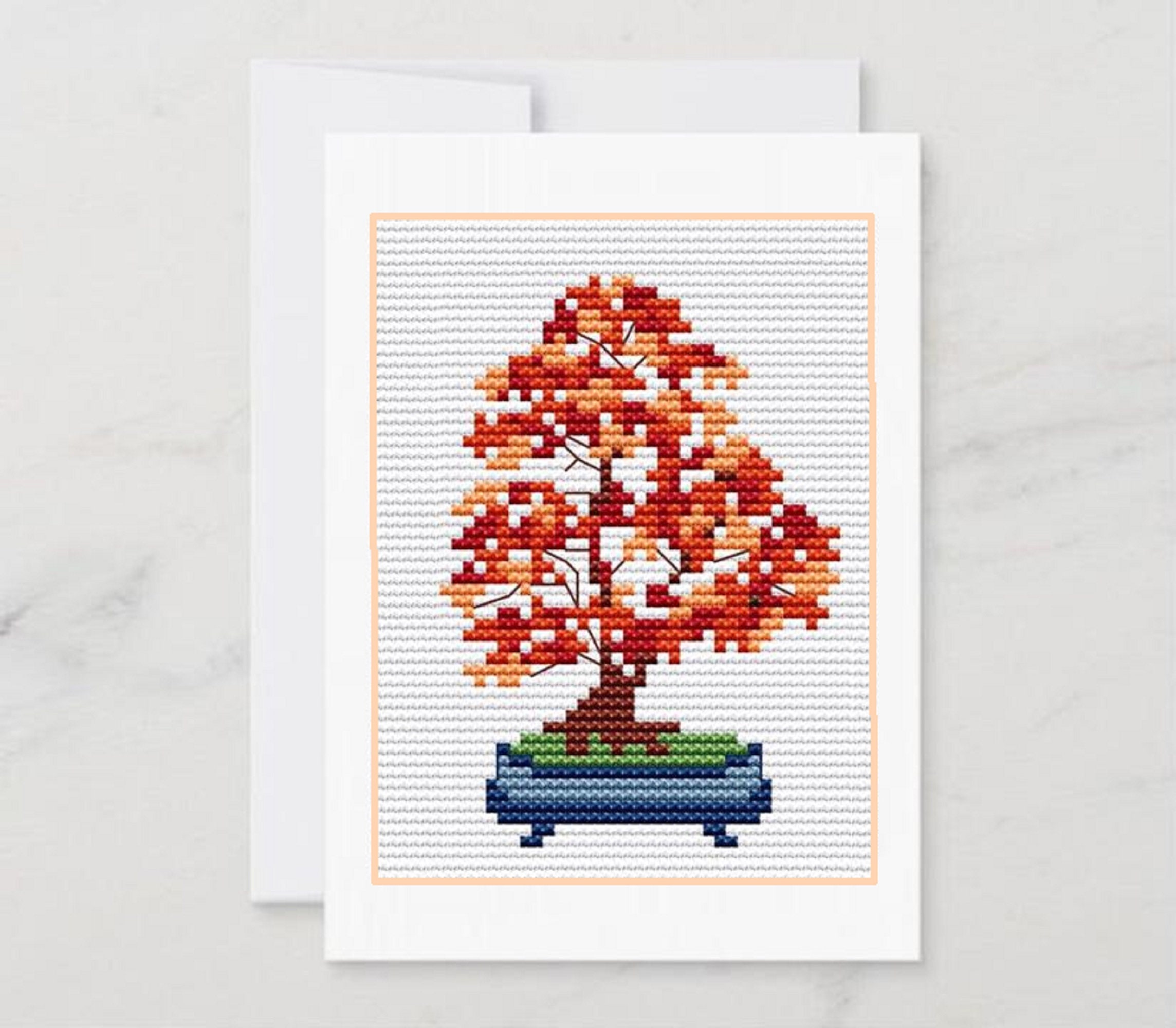 Bonsai Tree Cross Stitch Pattern, Japanese Maple Cross Stitch, Fall Tree Hand Embroidery Pattern ...