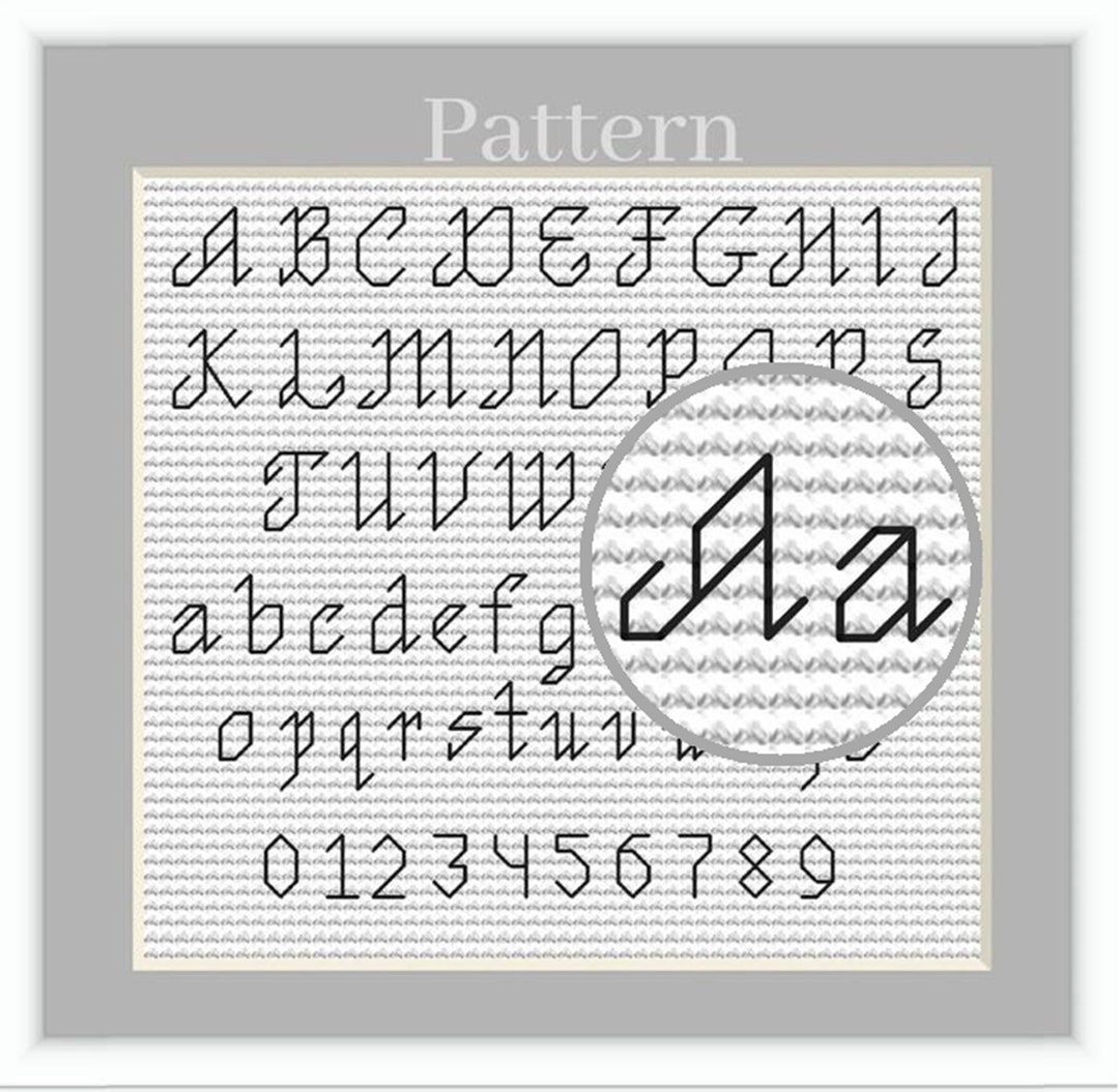 Backstitch Alphabet Chart, Small Cross Stitch Font, Cursive Alphabet ...