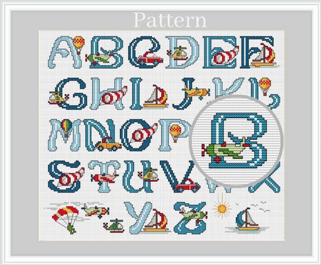 Cross Stitch Letters for Boys, Monogram Font, Blue Alphabet Cross ...
