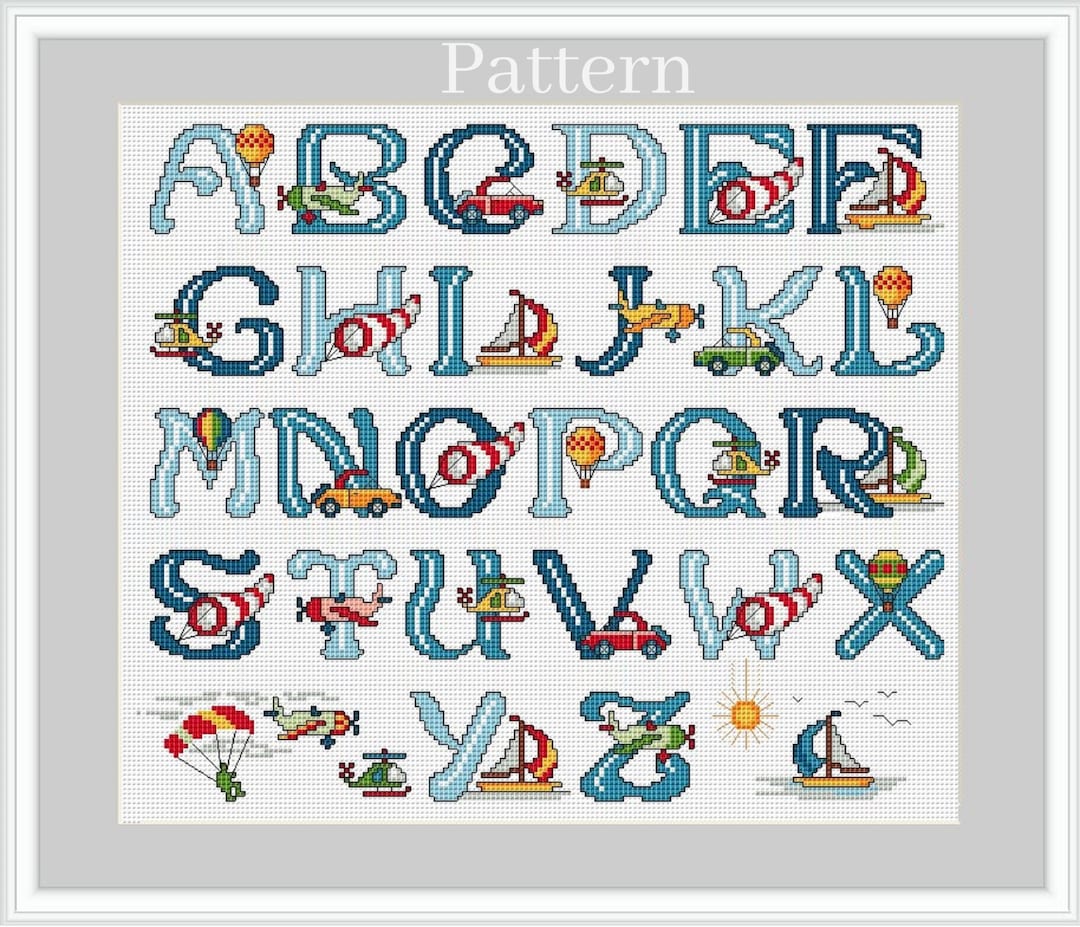 Cross Stitch Letters for Boys Monogram Font Blue Alphabet - Etsy