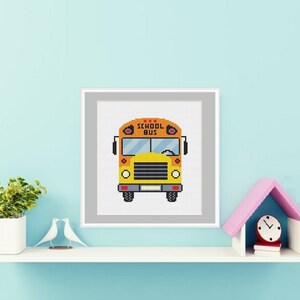 School Bus Cross Stitch Pattern, School Bus Ornament Hand Embroidery ...