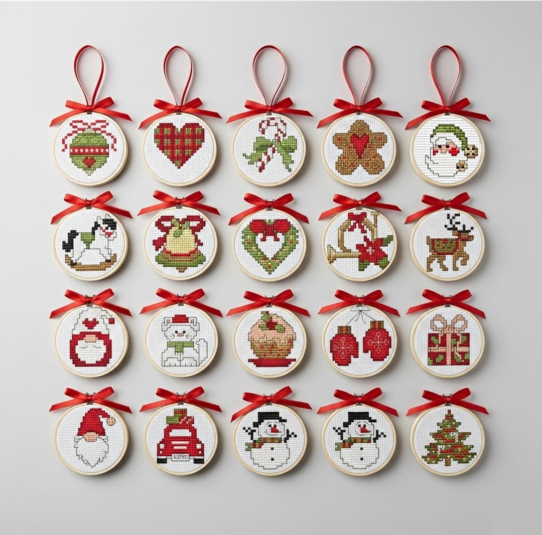 Mini Christmas Cross Stitch Patterns With 24 Images for 2 Inch Ornament ...