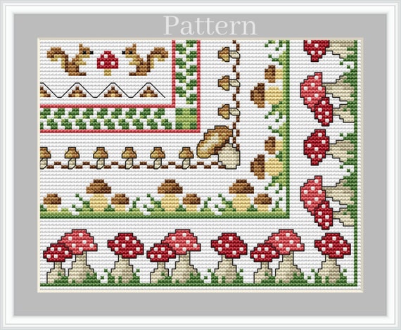 Mushroom Cross Stitch Borders Cottagecore Cross Stitch | Etsy