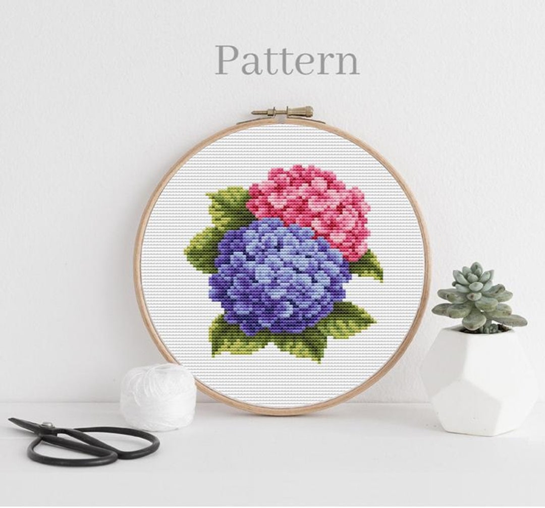 Hydrangea Cross Stitch Pattern, Hortensia Hand Embroidery Pattern ...
