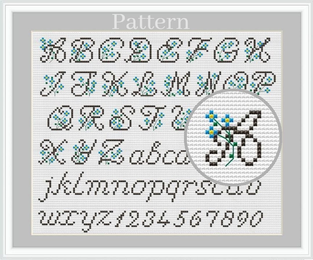 Cross Stitch Letters, Cursive Alphabet Cross Stitch Pattern, Monogram ...