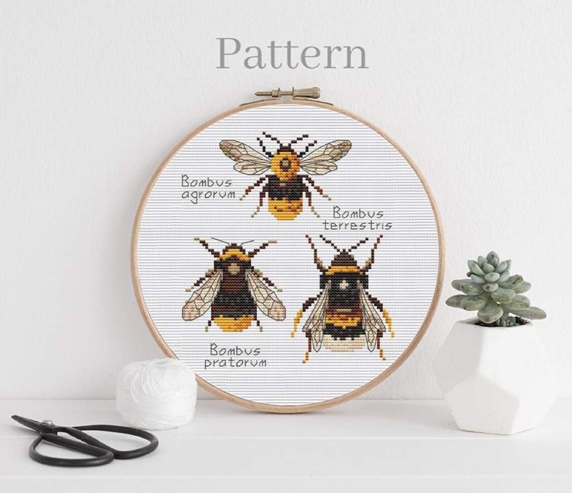 Bee Cross Stitch Pattern, Bumble Bee Cross Stitch, Insect Cross Stitch ...