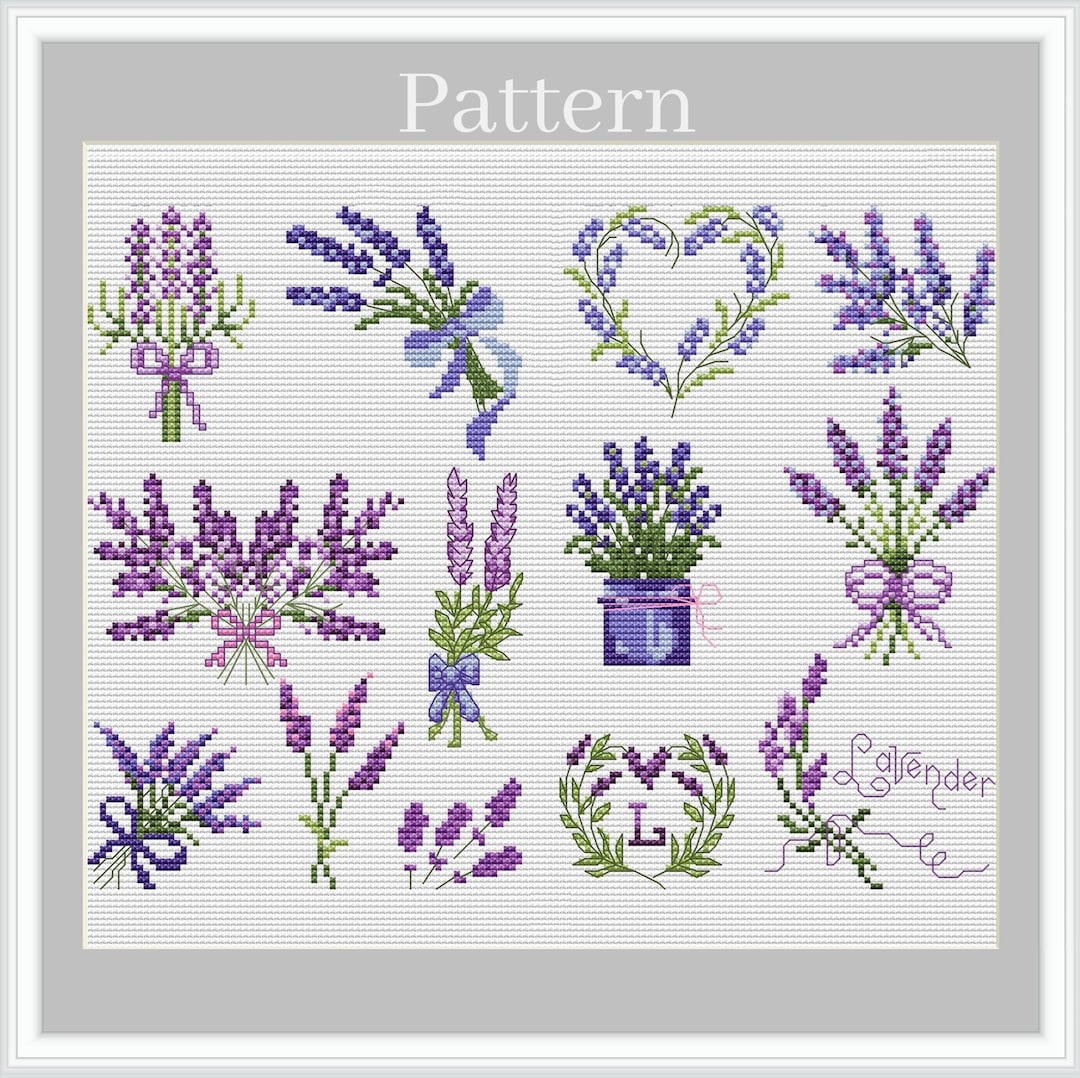 Lavender Cross Stitch Pattern, Cross Stitch Flowers, Purple Flowers Hand Embroidery Pattern - Etsy
