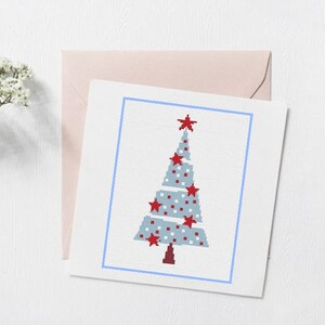 Blue Christmas Tree Cross Stitch Pattern for Small Holiday Cards DIY - Etsy