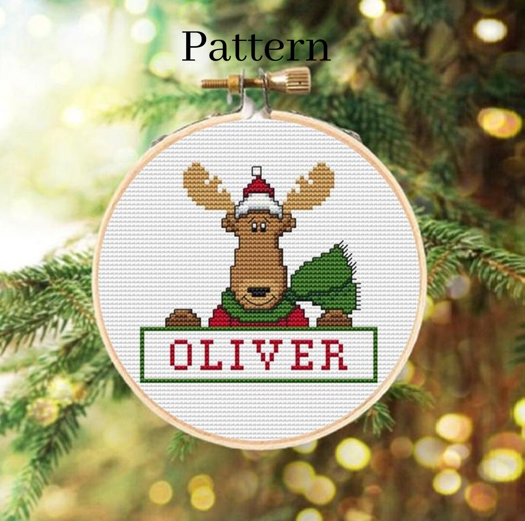 Christmas Reindeer Cross Stitch Pattern With Alphabet Chart for Personalized Name Ornaments ...