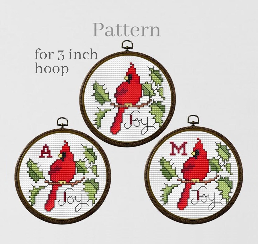 Cardinal Ornament Christmas Cross Stitch Pattern Personalized Initial ...