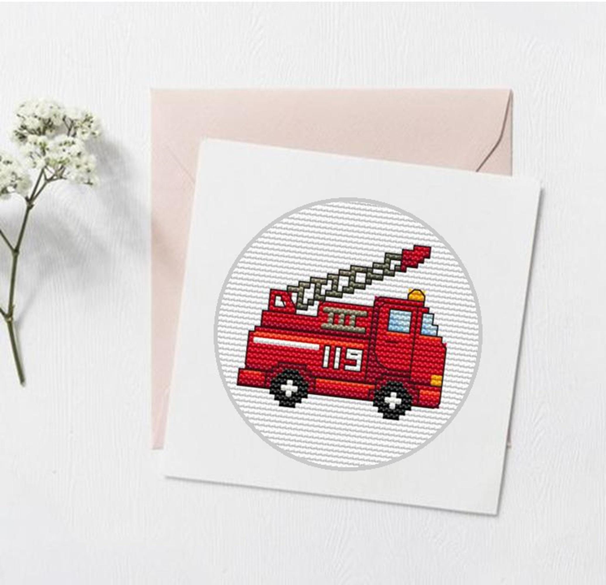 Fire Truck Cross Stitch Pattern, Fire Engine for Boys, Fire Machine ...