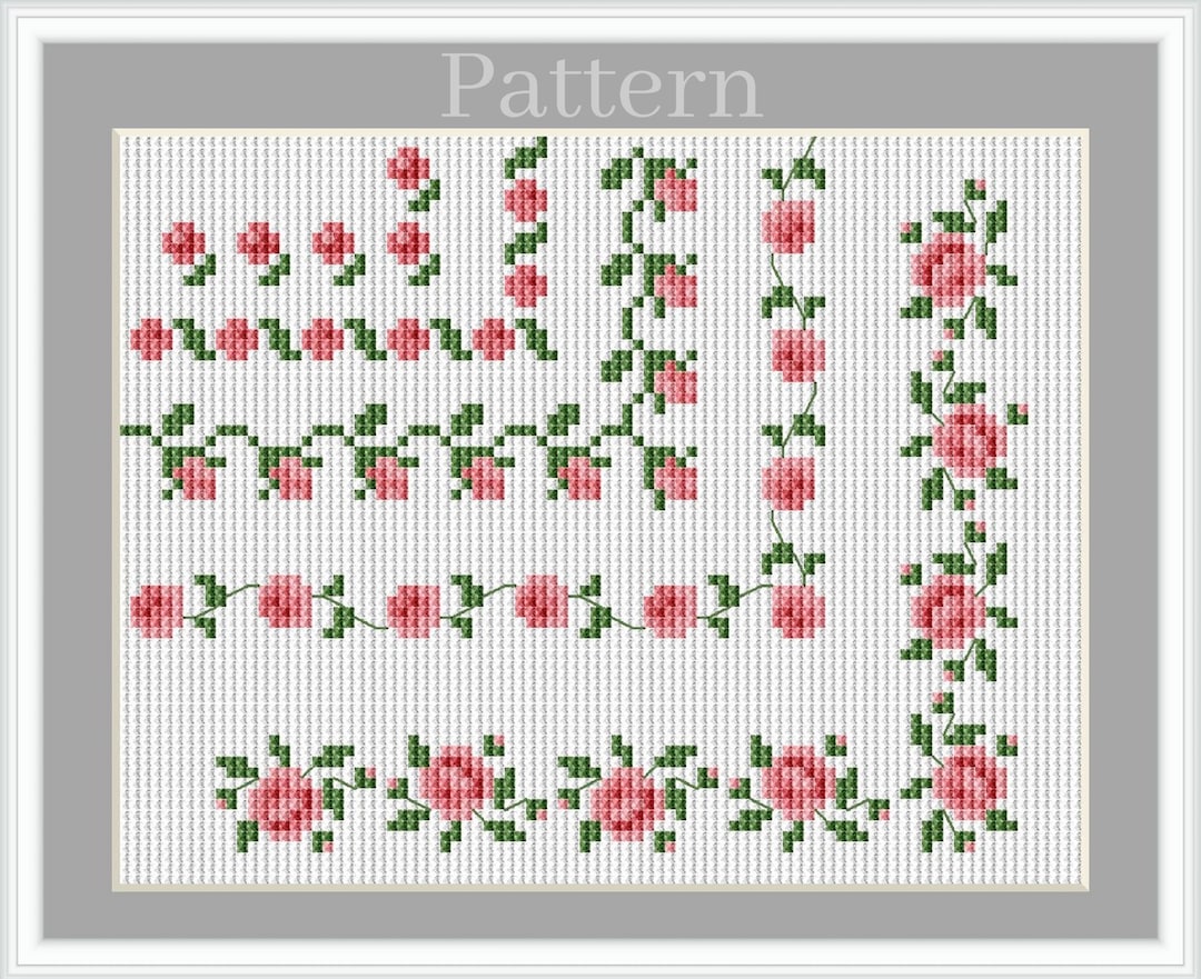 Flower Border Cross Stitch Pattern, Rose Border, Floral Borders, Cross ...