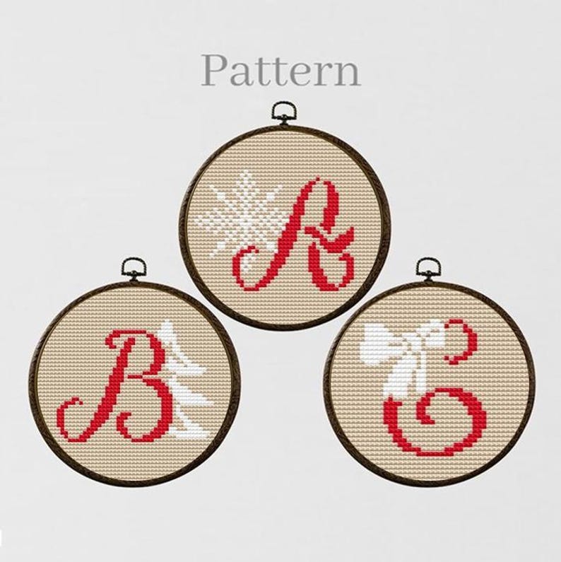 Christmas Monogram Ornament Cross Stitch Pattern, Cursive Alphabet ...