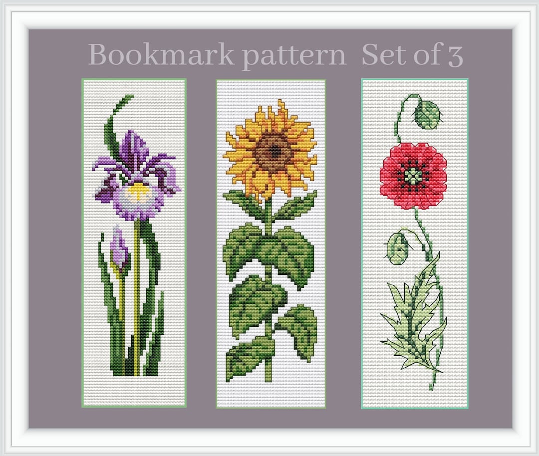 Iris Cross Stitch Bookmark Pattern, Sunflowers Book Tracker, Poppy ...
