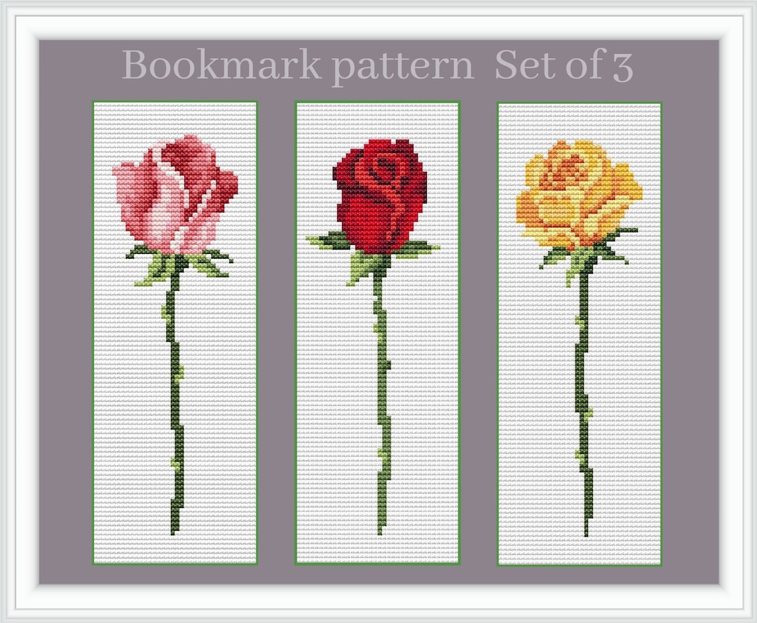 Rose Cross Stitch Bookmark Pattern, Floral Bookmark Set, Flower Cross ...