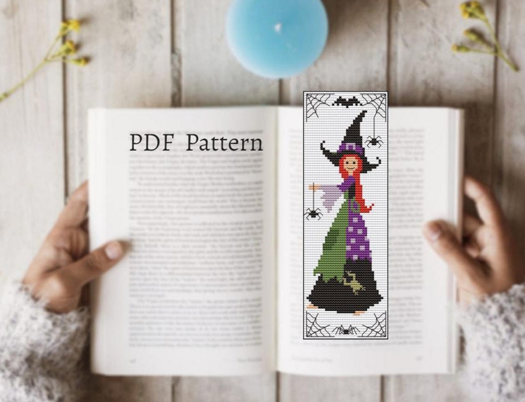 Halloween Cross Stitch Bookmark Pattern With Witch and Small Spiders - Etsy