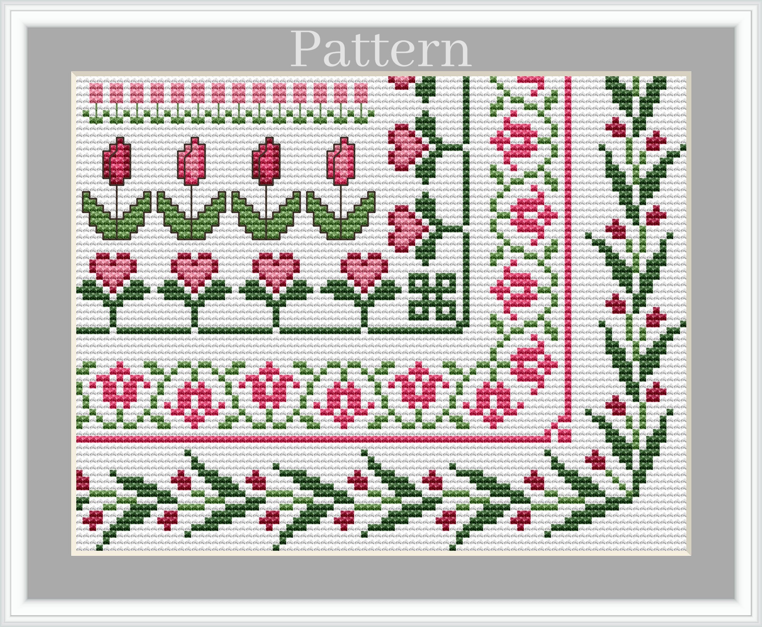 Tulip Cross Stitch Borders Pattern Floral Border Pink - Etsy Canada