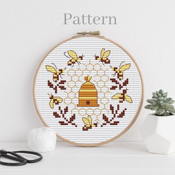 Cross Stitch With Beehive - Etsy