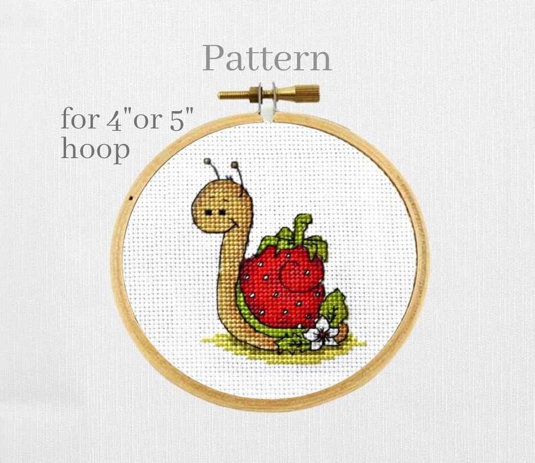 Snail Cross Stitch Pattern Strawberry Hand Embroidery - Etsy