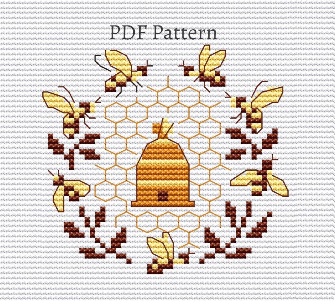 Bee Wreath Cross Stitch Pattern, Honey Bee With Hove for Small Cross ...