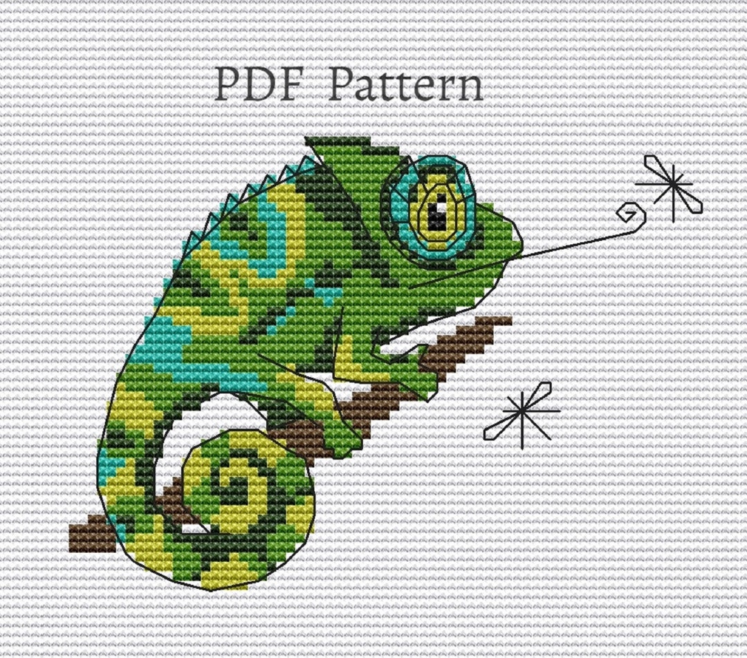 Iguana Cross Stitch Pattern, Chameleon Hand Embroidery Pattern, Lizard ...