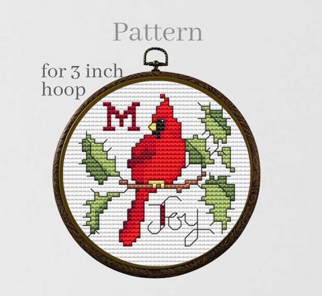 Cardinal Cross Stitch Pattern With Alphabet Chart for Monogram Ornament ...