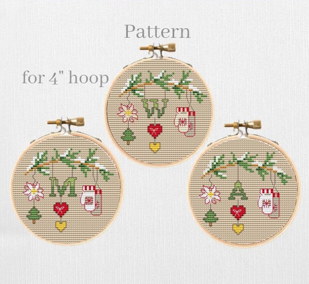 Initial Ornament Cross Stitch Pattern With Alphabet Chart, Christmas ...