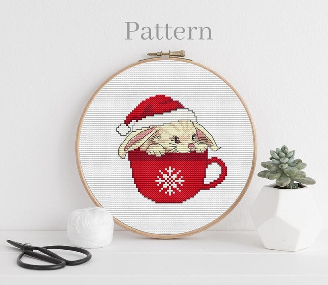 Christmas Bunny Cross Stitch Pattern, Rabbit Cross Stitch, Hare Cross ...