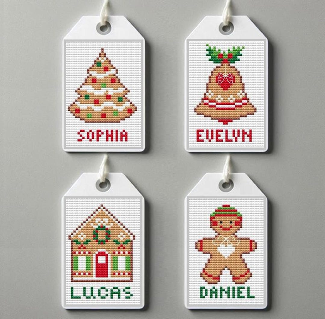 Gingerbread Cross Stitch Tag Pattern, Christmas Gift Tags, Cross Stitch ...