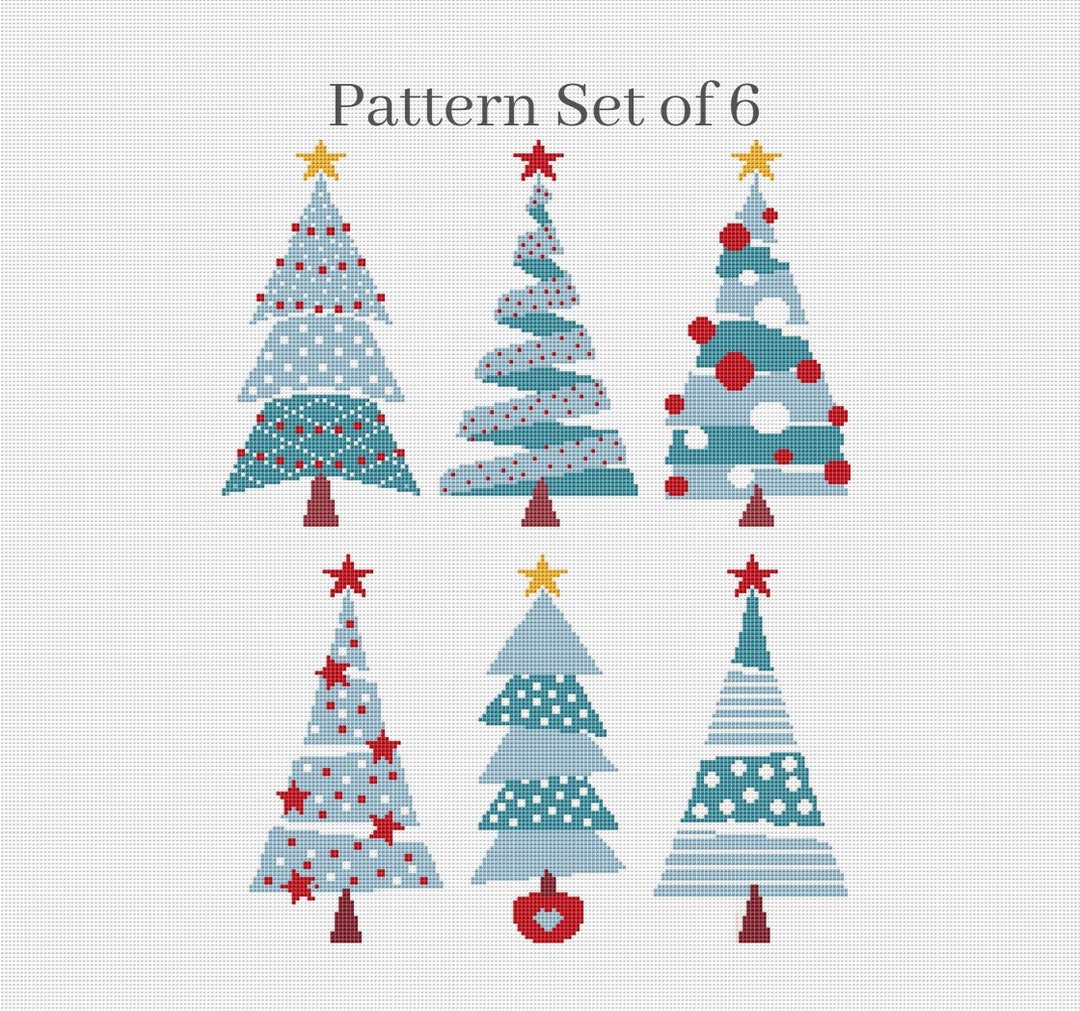 Blue Christmas Tree Cross Stitch Pattern for Small Holiday Cards DIY - Etsy