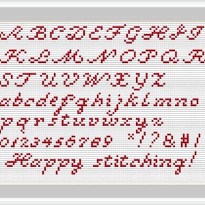 Cursive Font Cross Stitch Pattern, Cursive Alphabet Hand Embroidery ...